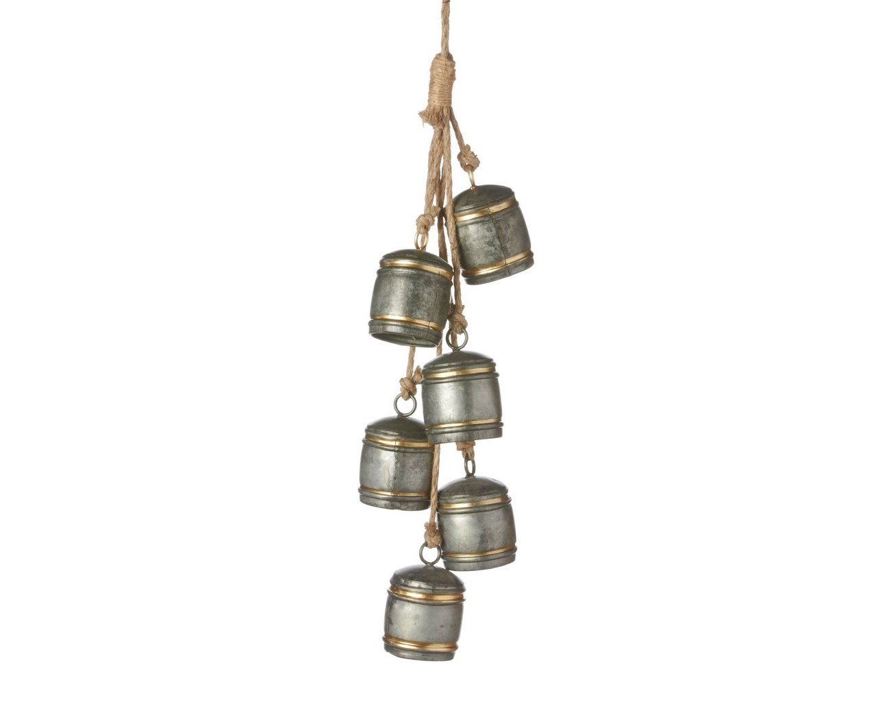 Metal Hanging 4" Bells x6 on 24" Rope -Silver/Gold - CMC